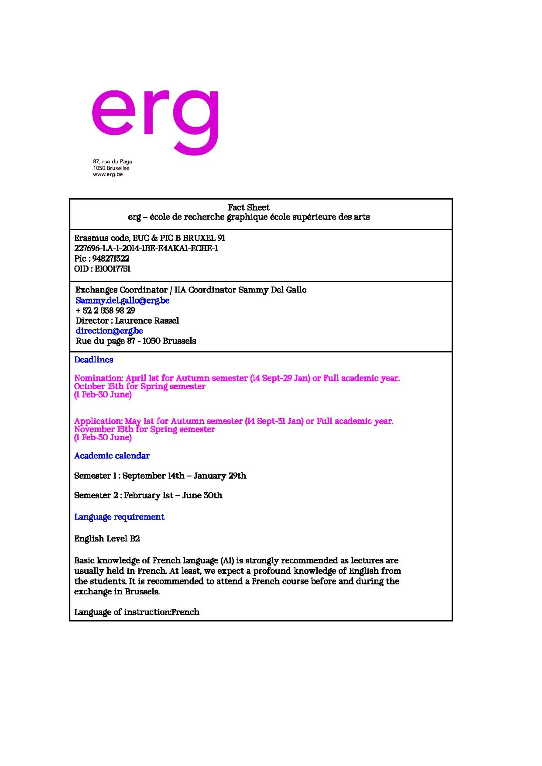 Erg fact sheet — erg